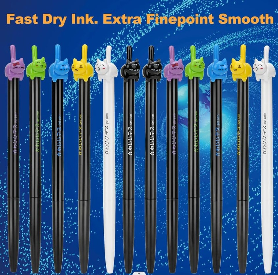 retractable cat gel pens,Fine Point 0.5mm black ink,Cute kitty fun ball ...