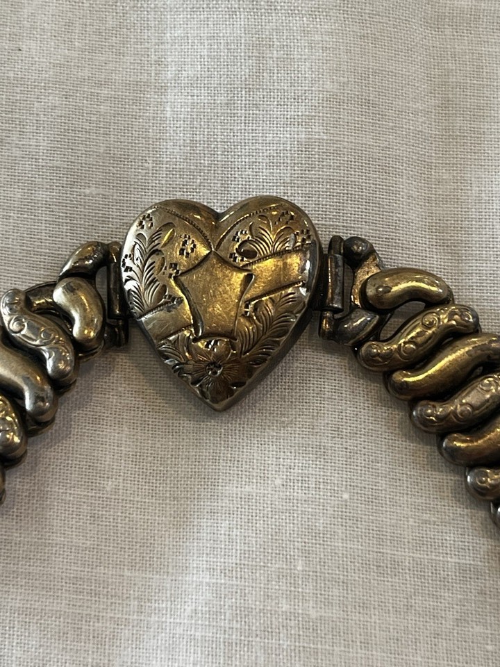 1930-40s Co Star USA Gold Tone Heart Expanding Bracelet Jewelry Vintage ...