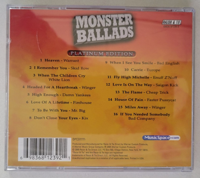 MONSTER BALLADS PLATINUM EDITION CD Disc 1 RAZOR & TIE 2006 | eBay