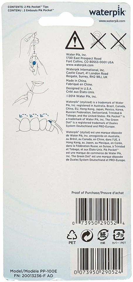 WaterPik PP-100E Pik Pocket Replacement Tips for Water Flosser 2 Count ...