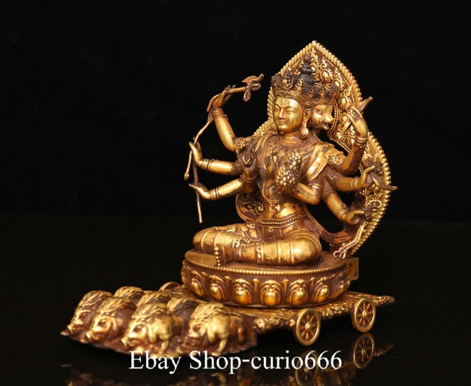 Old Tibet Purple Bronze Gold 3 Head 8 Arm Namgyalma Ushnishavijaya ...