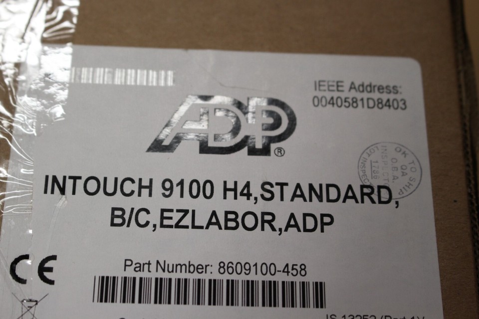 ADP Kronos Intouch 9100 8609100-458 & Quickpunch Plus Option 8609042 ...