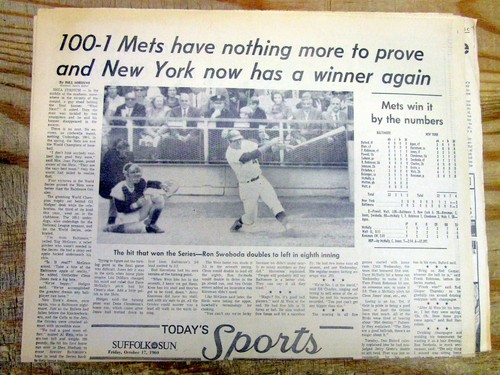1969 newspaper "MIRACLE" NY METS WIN Baseball WORLD SERIES vs BALTIMORE ...
