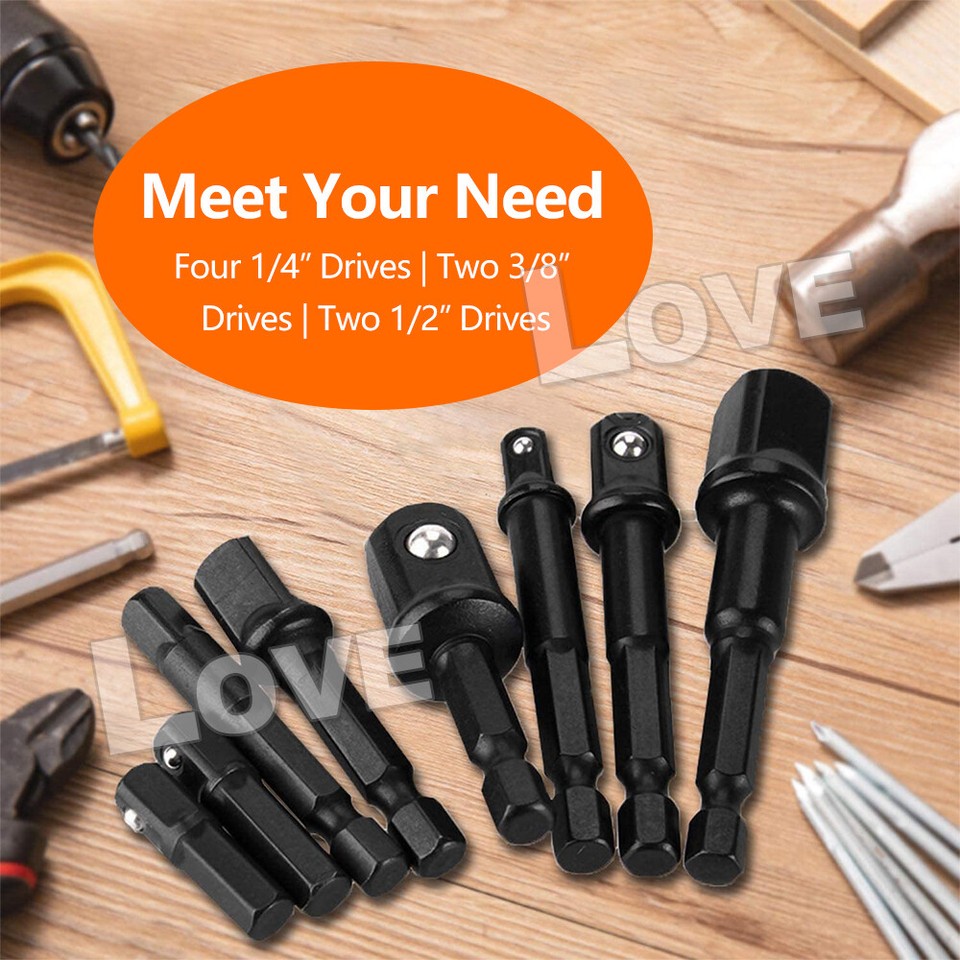 8Pcs Drill Socket Adaptor Set Impact Nut Driver Hex Extension Bit 1/4 ...