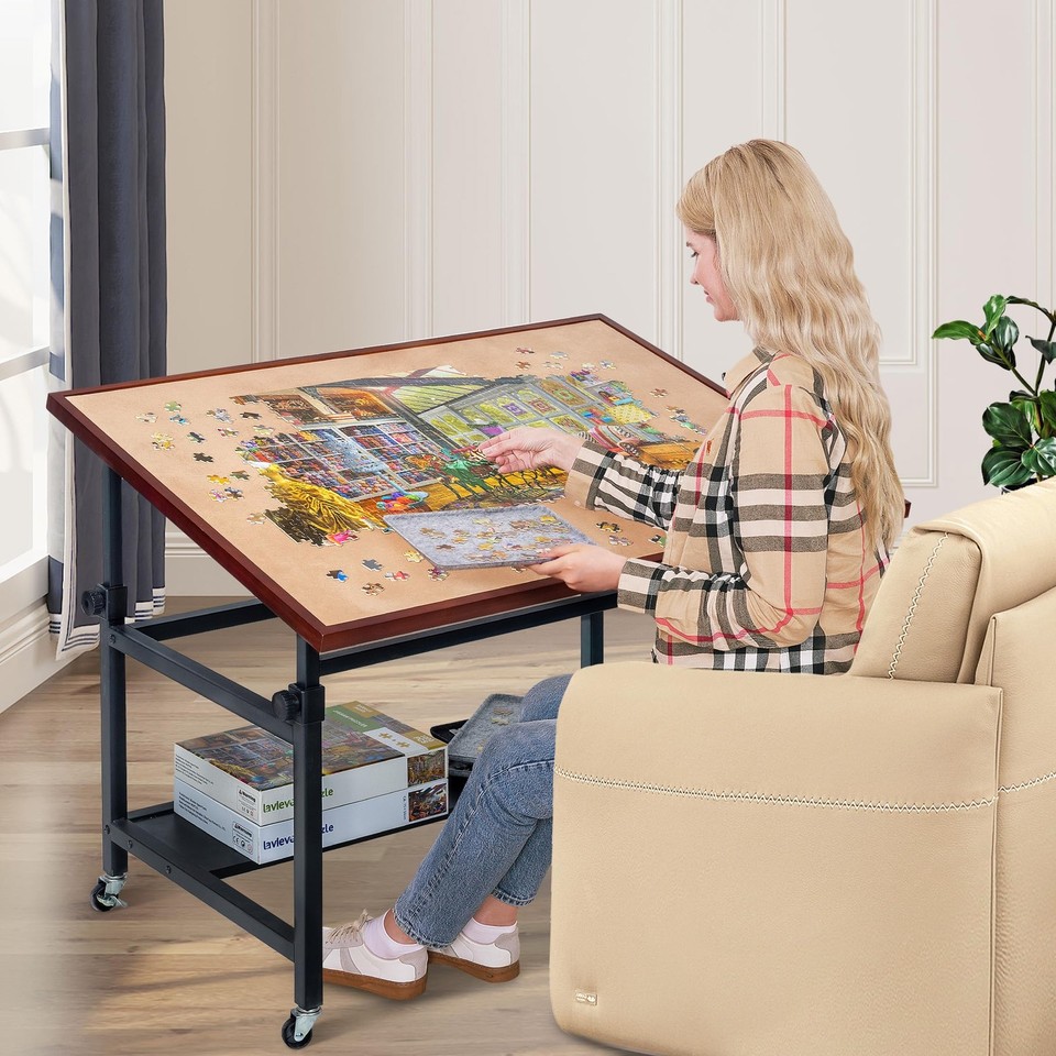 Jigsaw Puzzle Table with Cover, Angle & Height Adjustable Puzzle Board ...