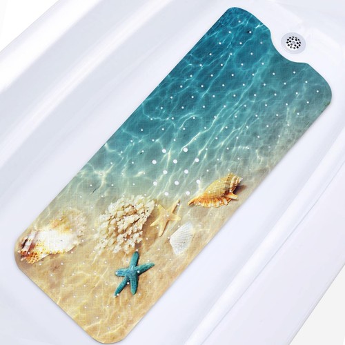 Seashell Summer Beach Bath Mat Non Slip, Starfish Blue 40 X 16 Inch ...