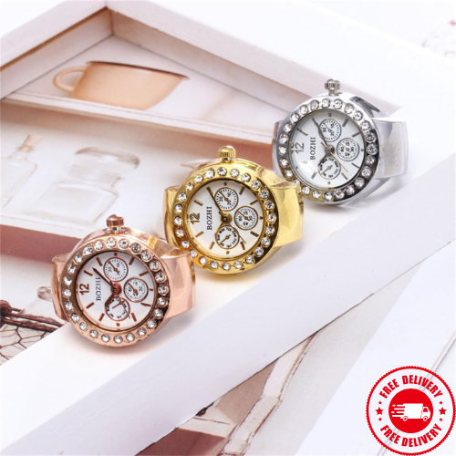 Finger Watch - 3 Pack. Elegant Diamond Ring Watch. Quartz Analog. Women ...