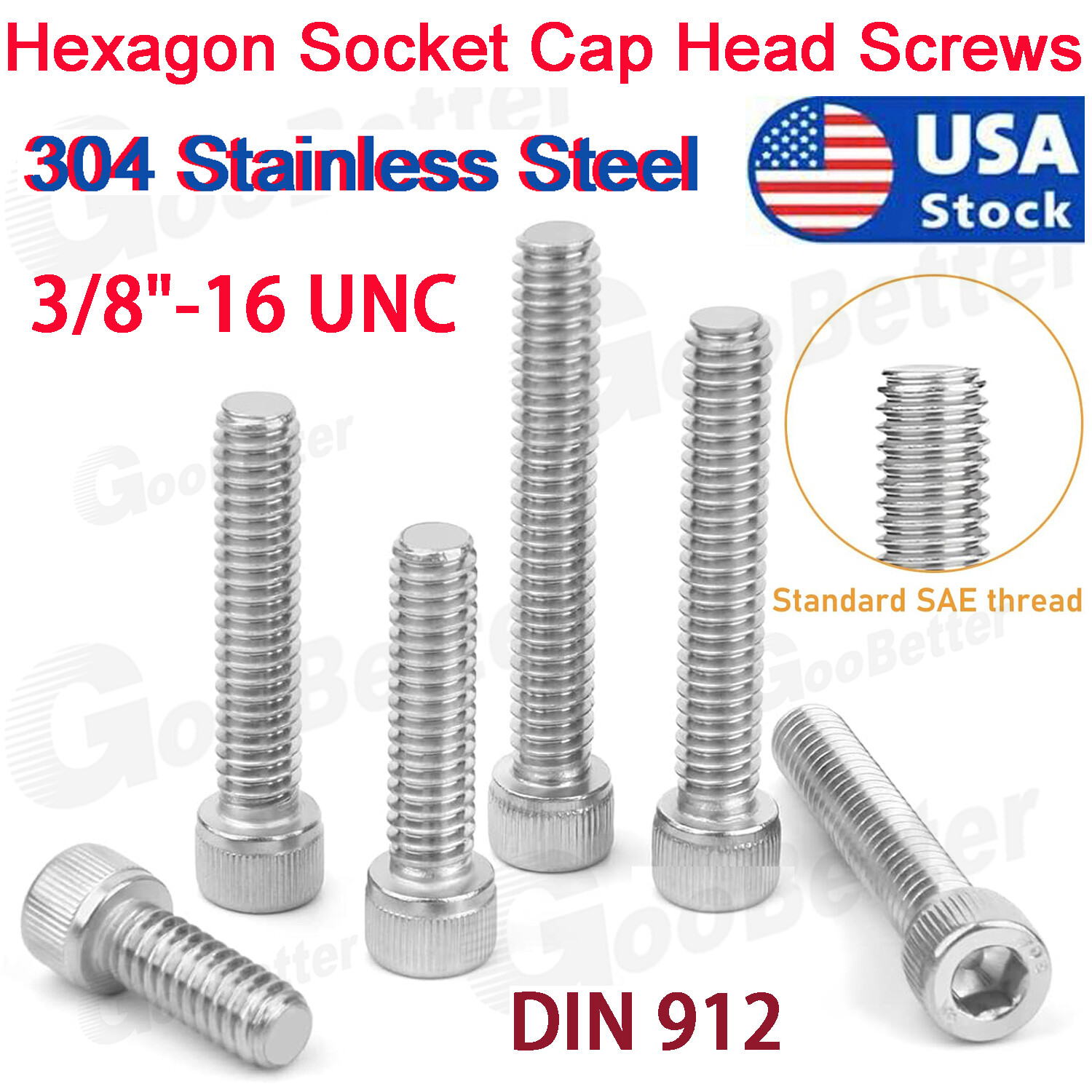 3/8"-16 Socket Head Cap Screws Stainless Steel Allen Bolts All Lengths ...