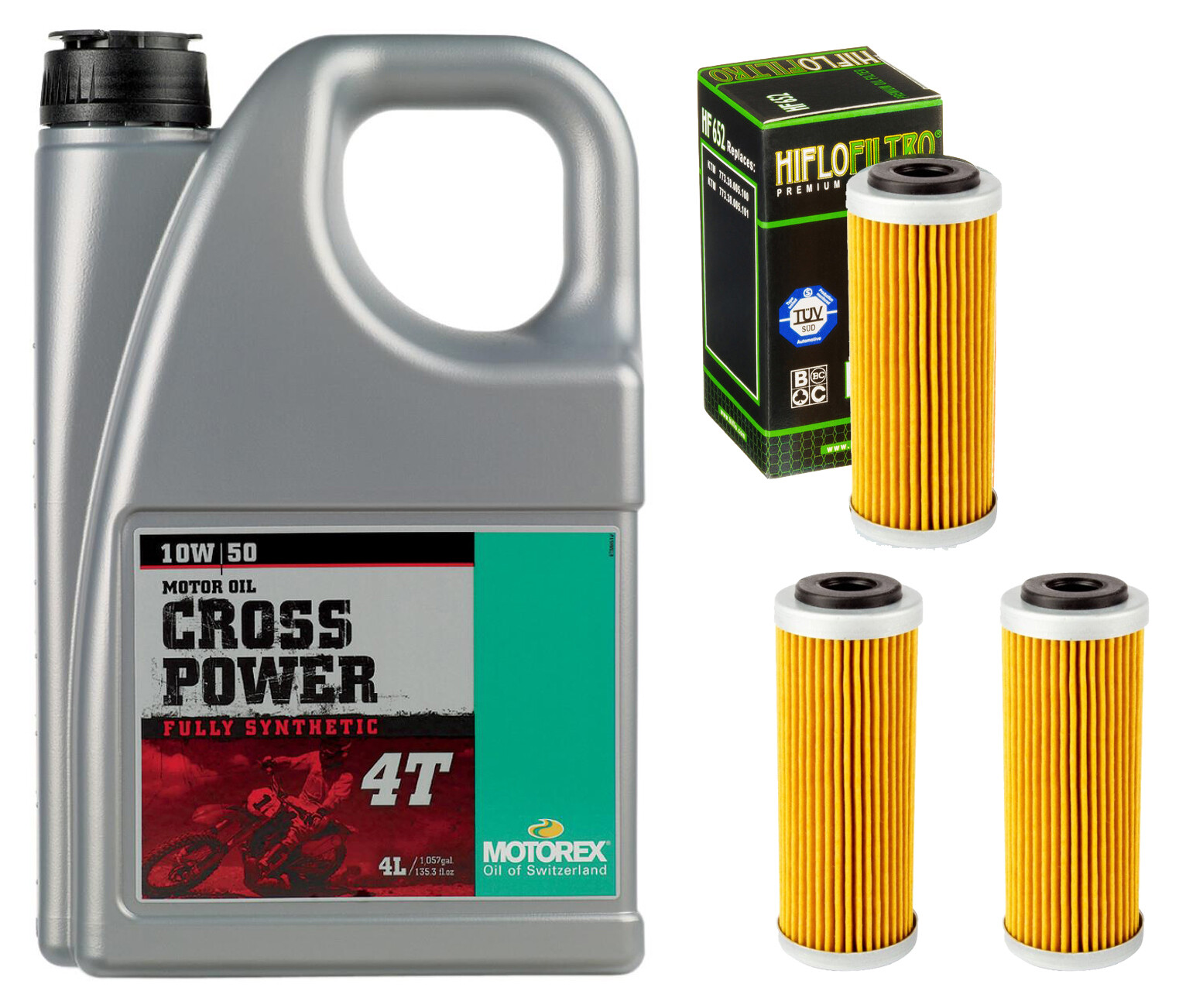 3 HiFlo HF652 Oil Filter, 4 Liter 10w50 Motorex Cross Power 4T Oil for ...