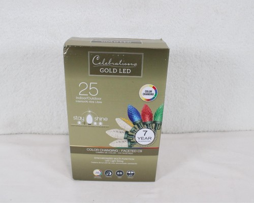 Celebrations Gold LED 25 Indoor Outdoor Color Changing Faceted C9 8FT ...
