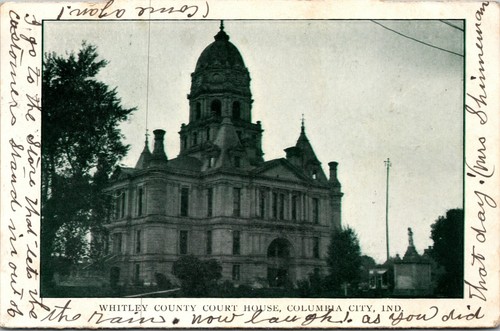 Columbia City Indiana Whitley County Court House 1907 PM Black & Blue ...