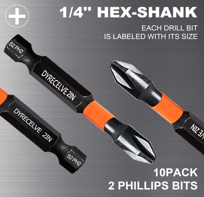 10-Pack Phillips Bits #2 Impact, 2-Inch Magnetic Phillips Head Drill ...