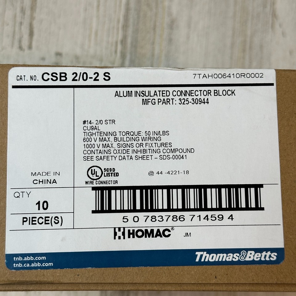 Qty 10 - HOMAC T&B CSB 2/0-2 S Alum Insulated connector block-2 Port 1 ...