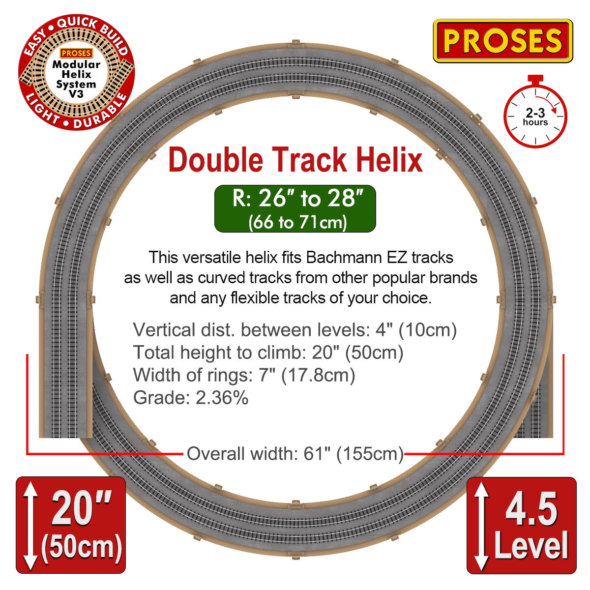 Dual Track Helix For Bachmann EZ & More Radius 26" to 28" FREE EXPRES ...
