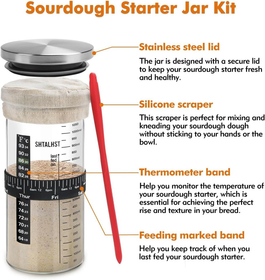 Sourdough Starter Jar Kit-1100ml/39oz, Sourdough Starter Kit, Sour ...