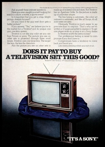 1974 Sony Trinitron KV-1920 Color TV Vintage Print Ad Television Set ...