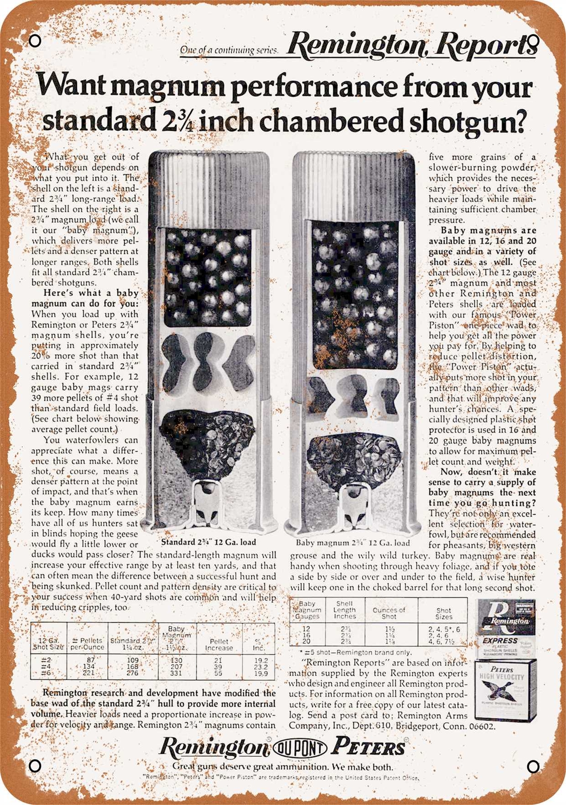 METAL SIGN - 1972 Remington Peters Shotgun Shells - Vintage Look ...