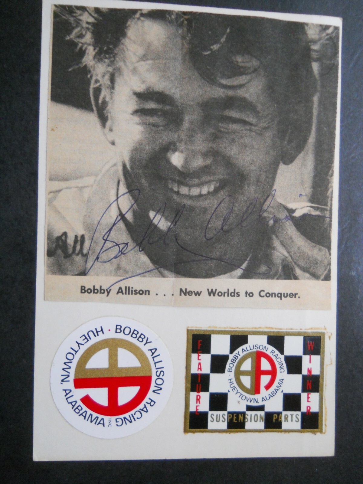 Bobby Allison - Autographed Newspaper Photo, 2 3/4 X 3" on card - Car ...