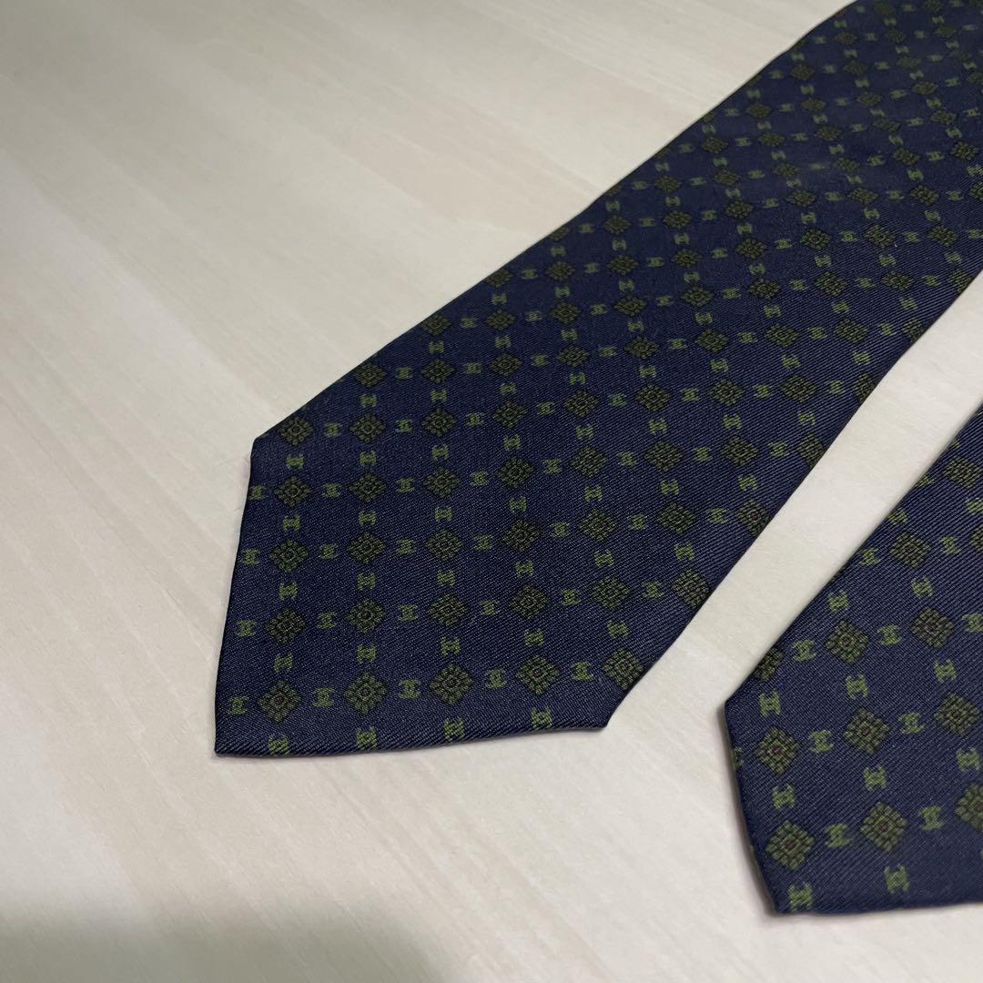CHANEL Logo COCO Tie Men Navy Green 100% silk Genuine - Gem