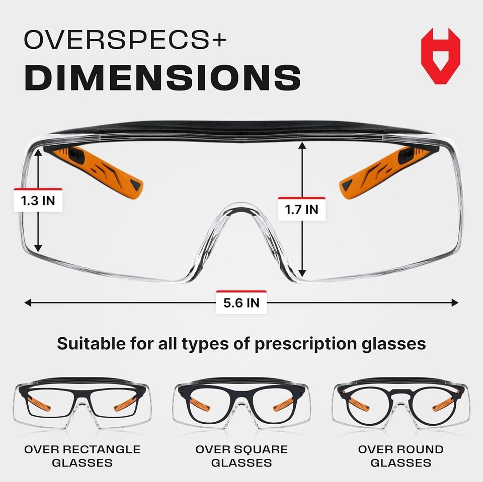 Polycarbonate Over-Glasses Safety Glasses with Clear Lenses & Side ...
