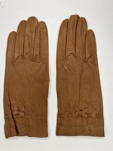 Gloves Women’s Leather Vintage Camel Color Bows Size 7 Formal Dressy ...