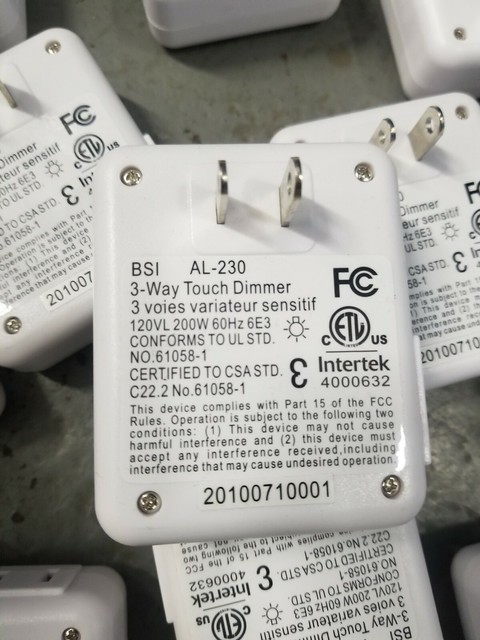 Intertek BSI Al-230 3-way Touch Lamp Dimmer Switch 120v 200w 60hz for ...