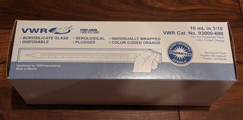 NEW VWR Serological Disposable Glass Pipet 10ml in 1/10 sterile 93000 ...