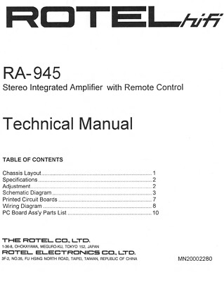Service Manual Guide For Rotel RA-945 | eBay