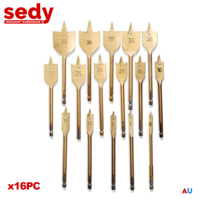 METRIC FLAT WOOD BORING SPADE DRILL BITS TITANIUM COATED TIMBER PLASTER ...