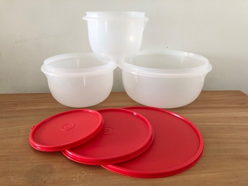 TUPPERWARE MIXING BOWL/CONTAINER SET (3) **RED CHILI/NEW IN ORG PACKAGE ...