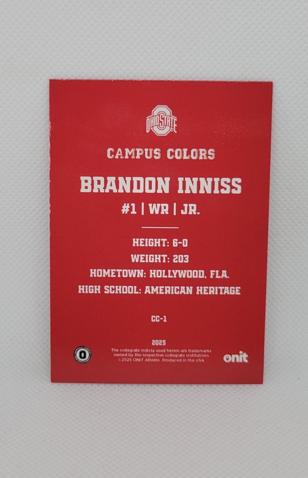 💥 2025 Onit Brandon Inniss Holo Campus Colors Red Ohio State Football ...