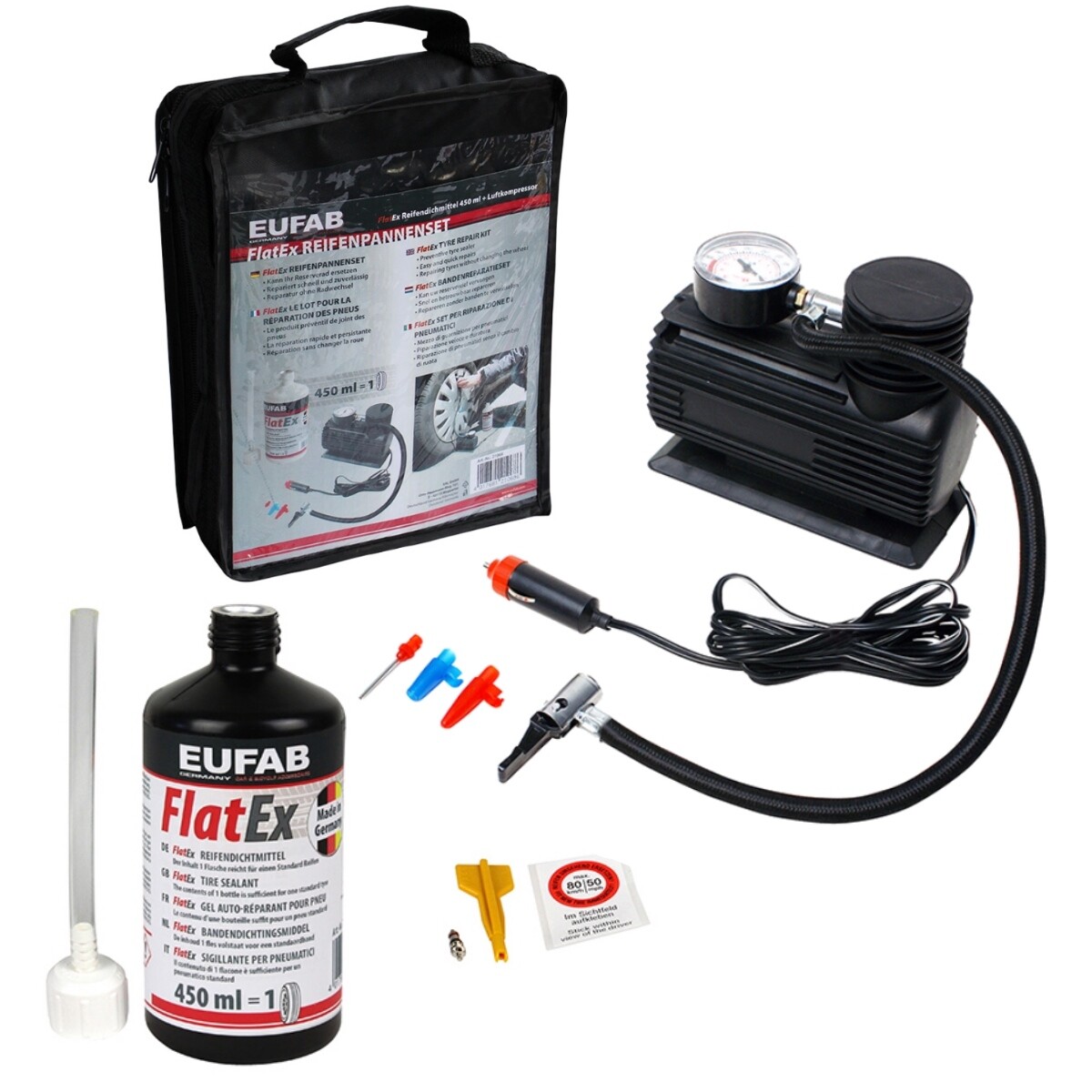 EUFAB Reifenpannenset 12V Kompressor PKW Pannenset Reifendichtmittel ...