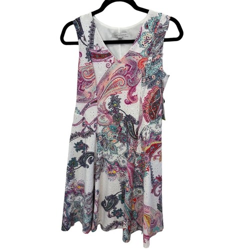 Sandra Darren Paisley Eyelet V-Neck Sleeveless Stretch Knit Dress Size ...