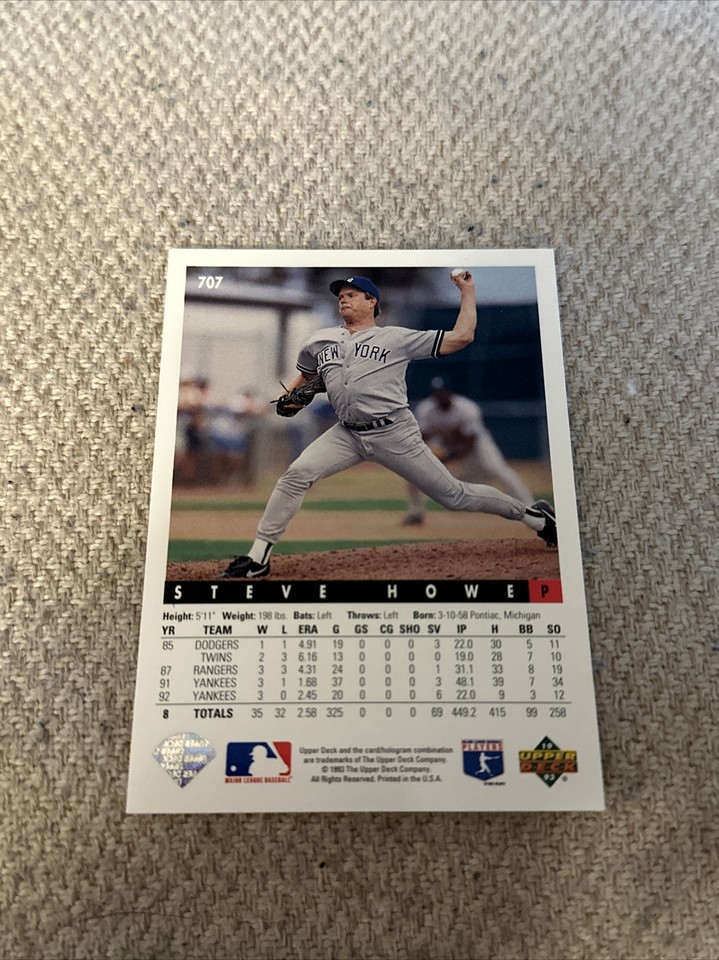 1993 Upper Deck New York Yankees Baseball Card #707 Steve Howe | eBay