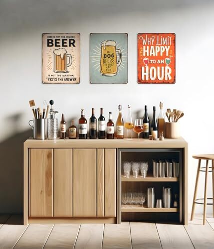 Vintage Metal Bar Sign - Humorous Home Bar Decor, Funny Bar Wall Happy ...