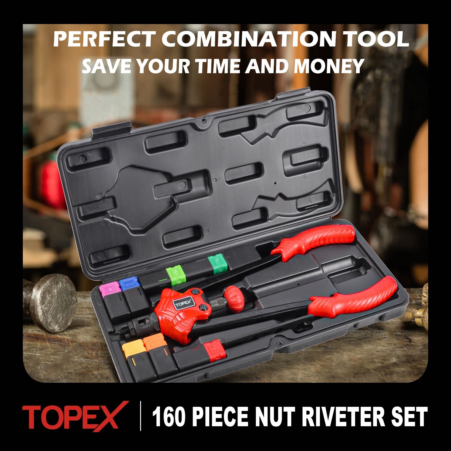 160PCS Heavy Duty Nut Rivet Riveter Rivnut Nutsert Gun Riveting Kit ...