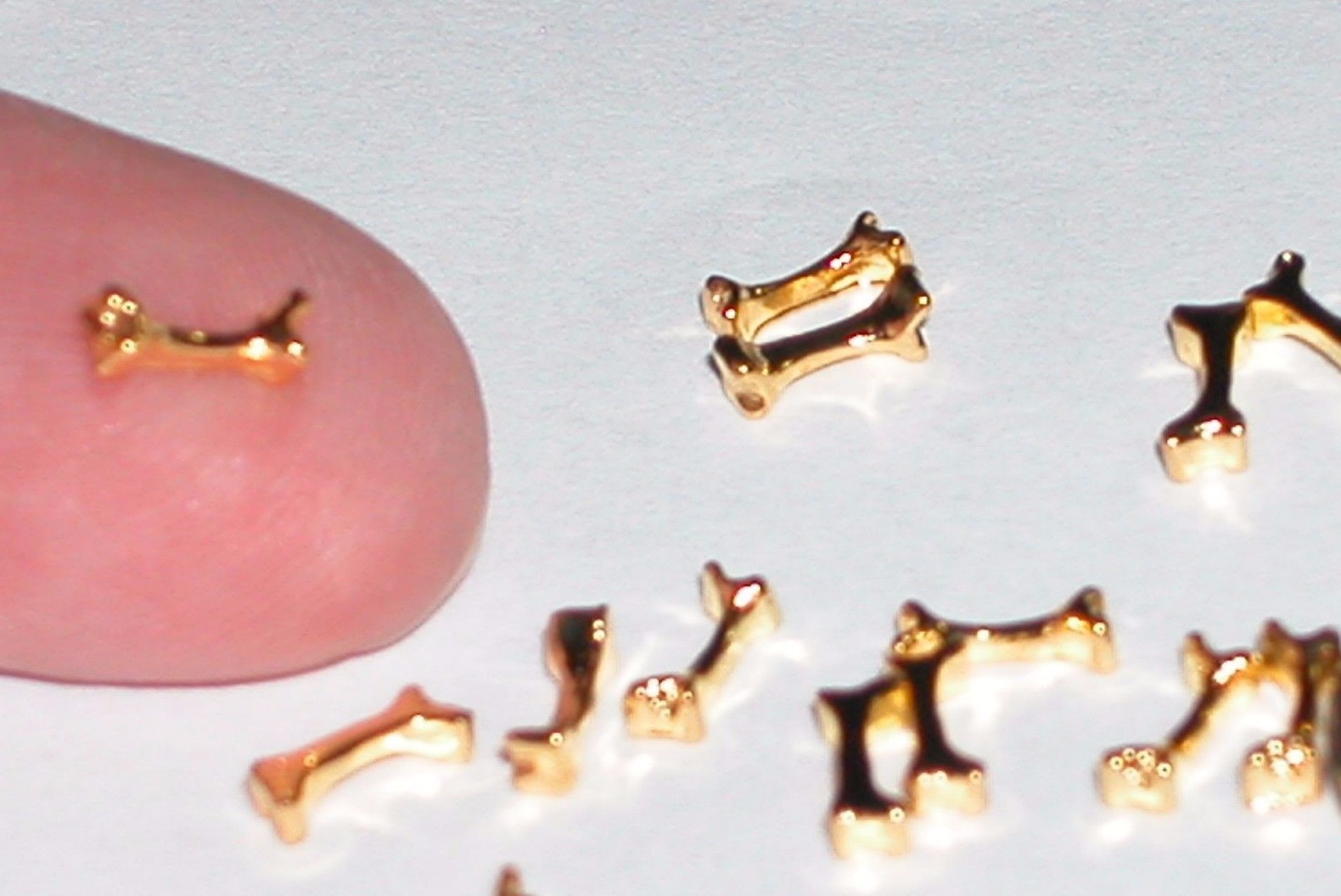 2pc. Miniature dollhouse tiny little Gold plated dog skeleton Bones ...