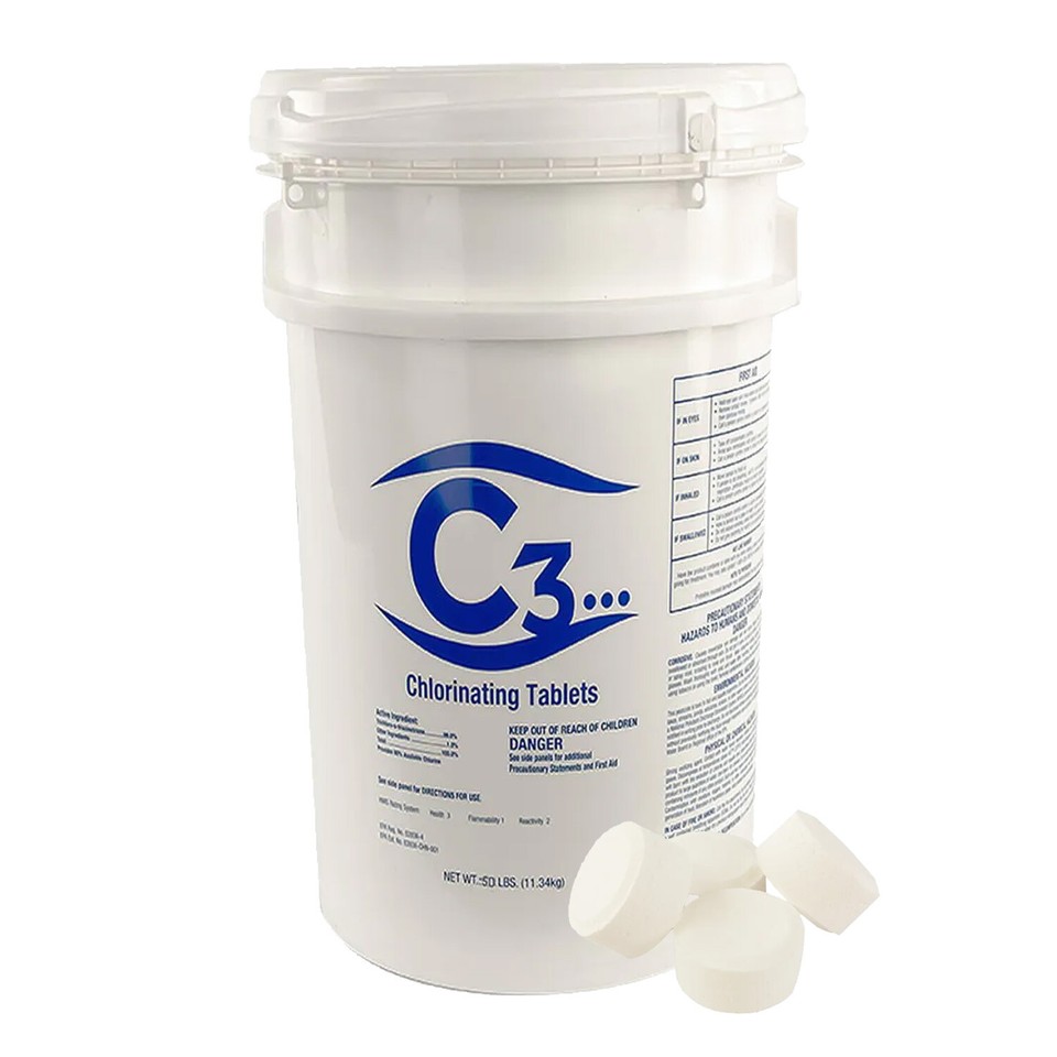 C3 Stabilized 3" Trichloro Chlorine Swimming Pool Tablets (Choose Size ...
