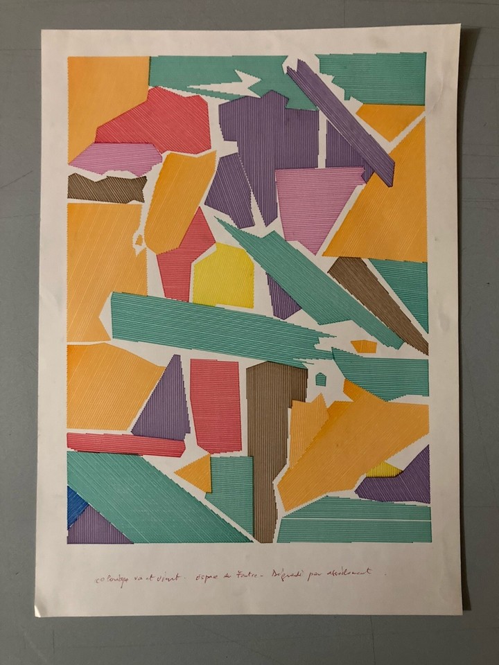Beautiful Abstract Ink Drawing 1980 Cubist Post Cubism Color Paper | eBay