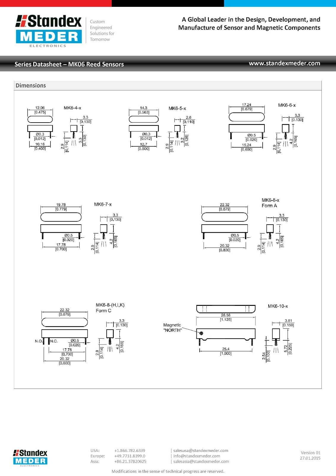 5 x Standex Meder MK06-7-E REED SENSOR, SPST, 25-30AT, 0.5A Form A SIL ...