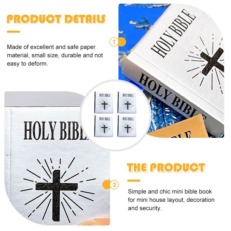 4pcs Mini Doll House Bible Mini Bibles Decoration Paper Miniature Book ...