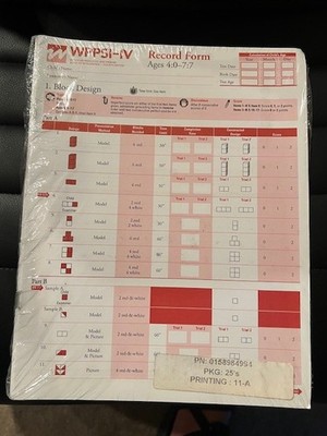 WPPSI-IV Record Forms Ages 4:0-7:7 Qty 25 (Print) 0158984994 psychcorp ...