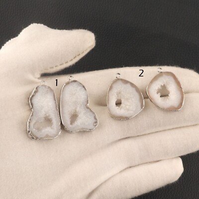 Real Geode Slice Druzy White Rhodium Plated DIY Single Bail Connector 2 ...