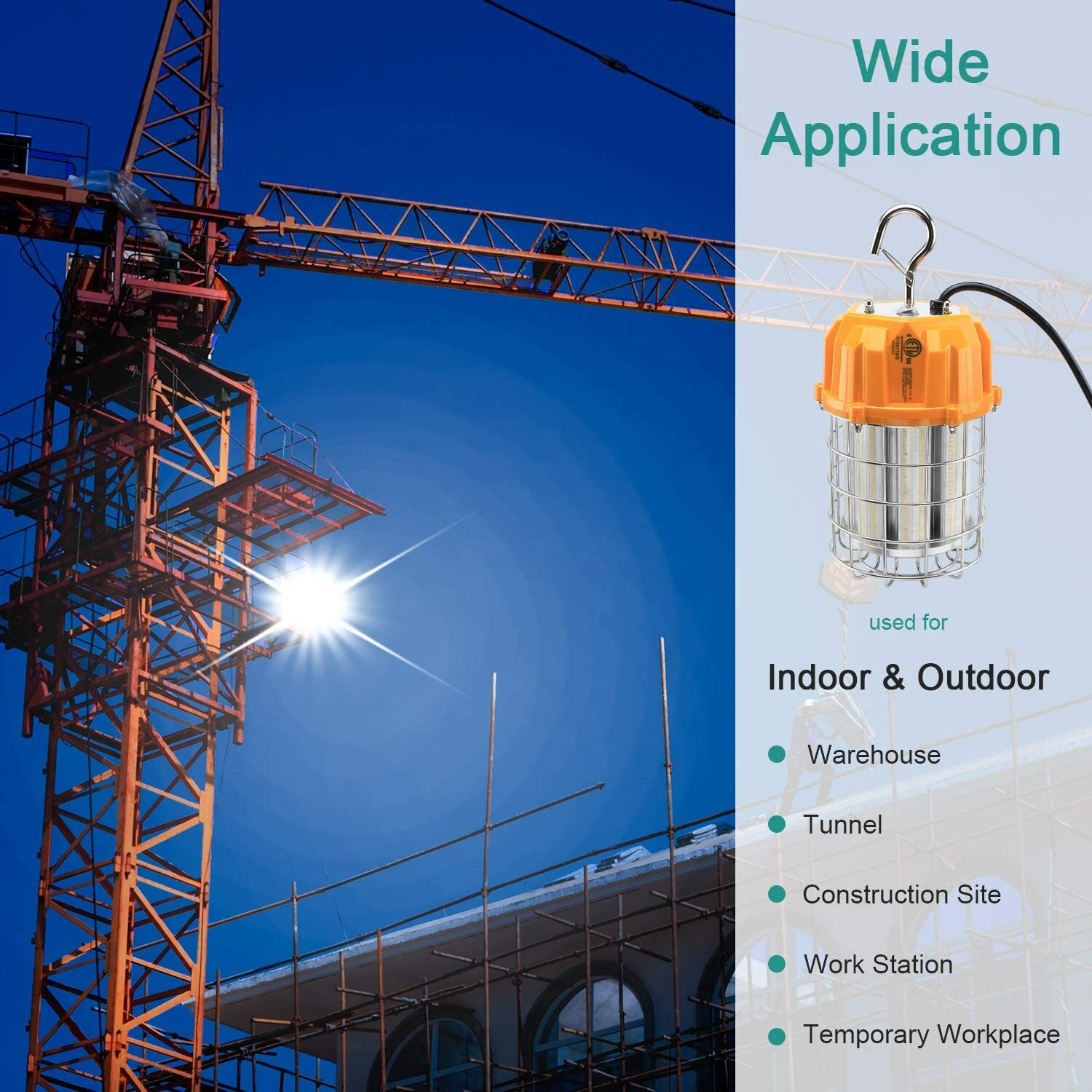 LED Temporary Work Light 80W 11200LM High Bay Portable Construction ...