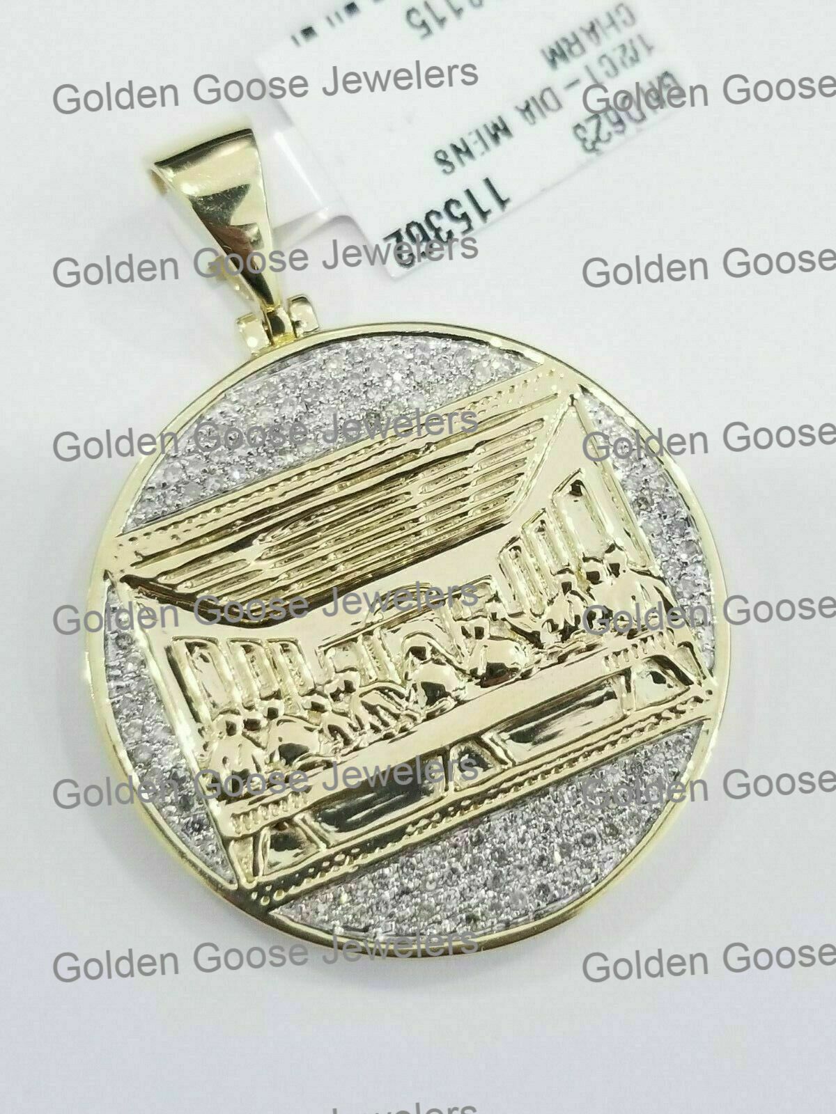 10K Yellow Gold Diamond Last Supper Circle Medallion Pendant Charm 1/2 ...