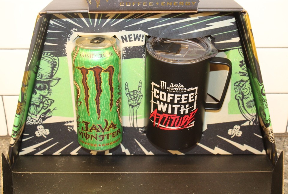 Java Monster Irish creme Energy Promo Box with Full Can & Themed Coffee ...
