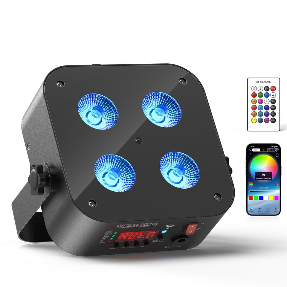 LED 4x25W RGBWA+UV Battery Powered WIRELESS DMX Par Can DJ Uplighting ...