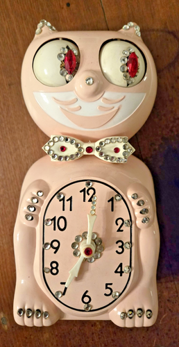 Vtg 1960s Animated KIT CAT KLOCK D8 Wall Clock Jeweled Pink *PARTS or ...