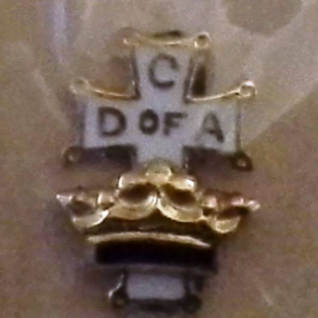 C D OF A PIN BACK PIN WHITE CROSS WITH CROWN Catholic Daughters Of ...