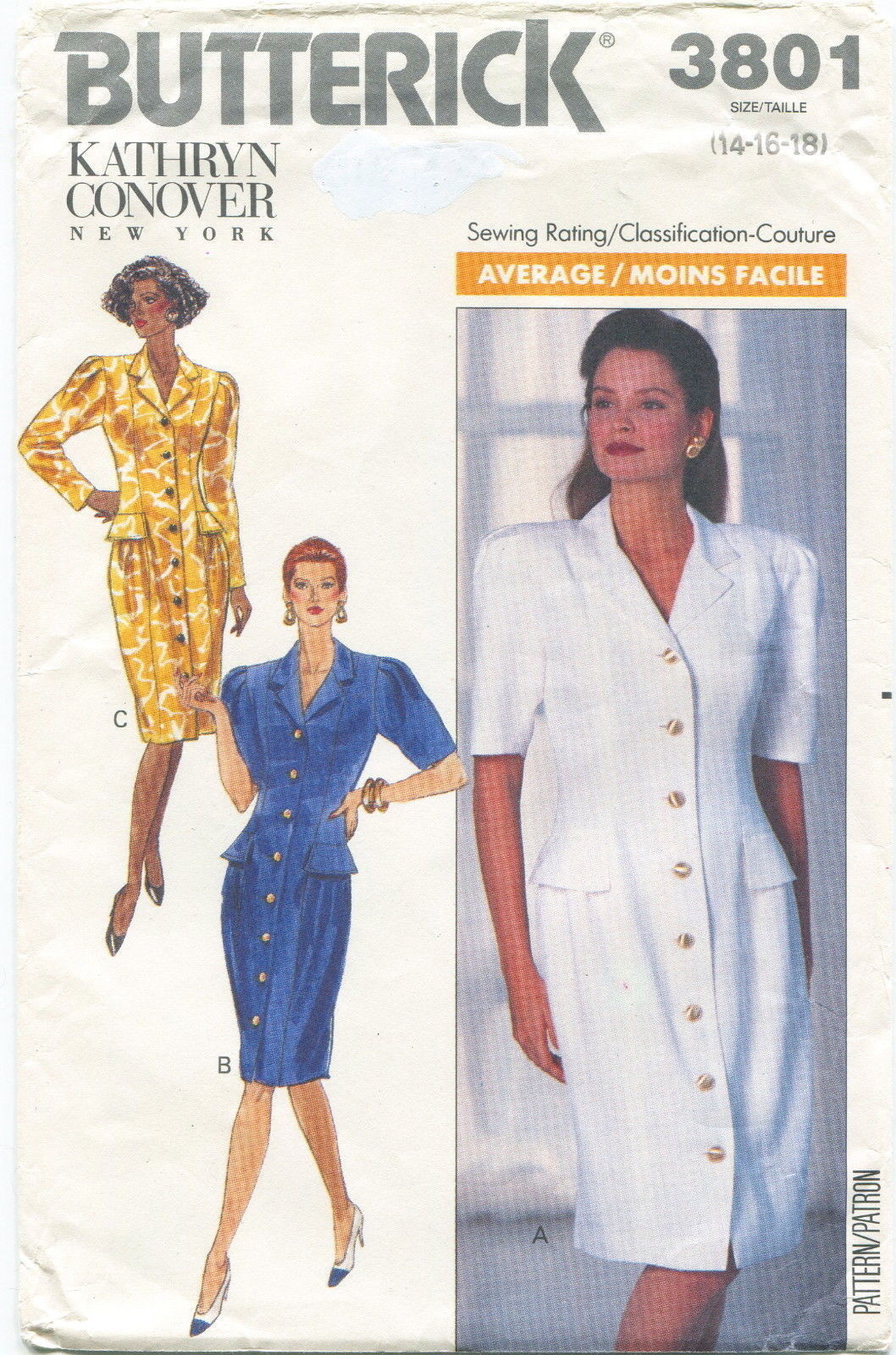 Butterick 3801 Vintage Kathryn Conover Designer Dress Sewing Pattern ...